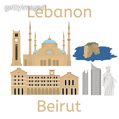 Beirut City skyline silhouette. Flat lebanese tourism icon banner ...