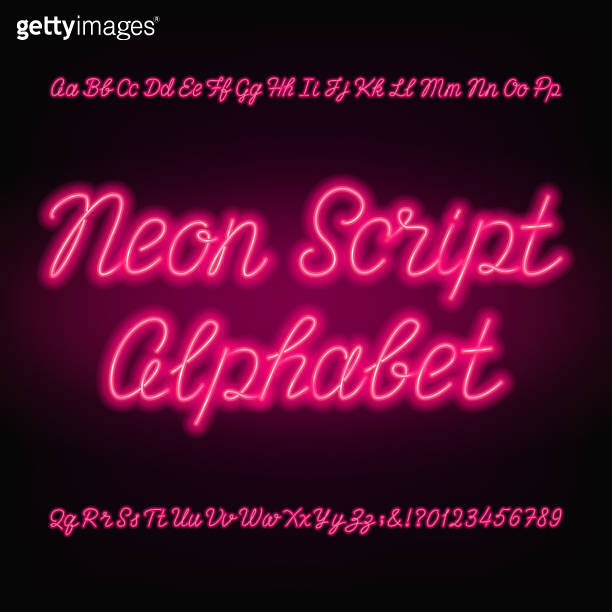 Neon script alphabet font. Handwriting neon uppercase and lowercase ...