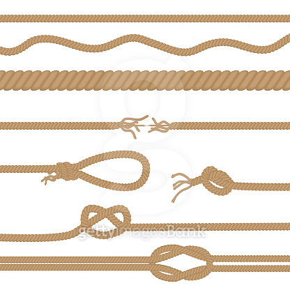 Set of realistic vector brown ropes and knots brushes isolated ...
