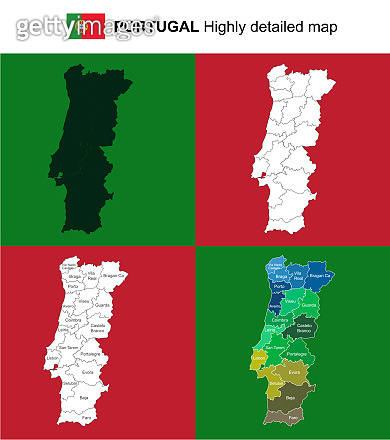 Portugal - Vector highly detailed political map with regions, provinces ...