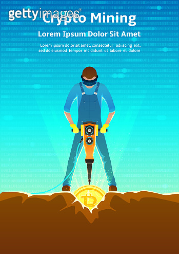 Poster with Man in Virtual Reality Glasses Mining Bitcoins 이미지 (887260022) - 게티이미지뱅크