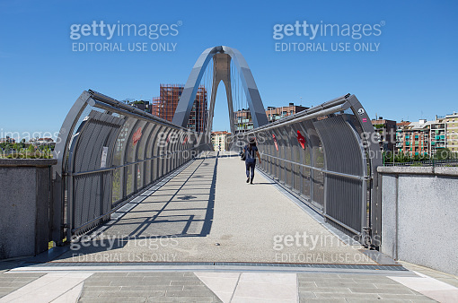 Modern bridge in the new area of Portello, Milan, Italy (827619240 ...