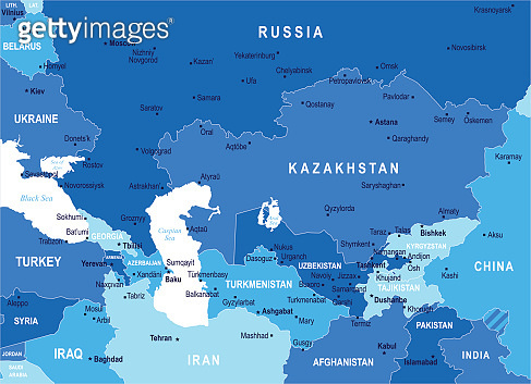 Caucasus and Central Asia map - Blue Spot - curves 10 (846068654) 일러스트 ...