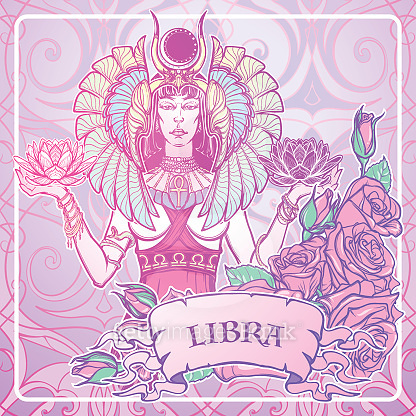 Illustration of libra zodiac sign as a beautiful Egyptian Goddess ...