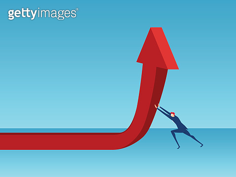 Businessman pushing red arrow graph. Chart growth financial success ...
