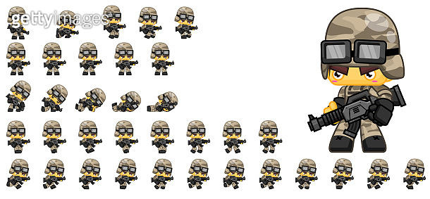 Cute Soldier Game Sprites (900123158) 일러스트, 무료 일러스트 - 게티이미지뱅크