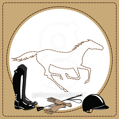 Equine riding tack tools in the leather frame and galloping horse ...