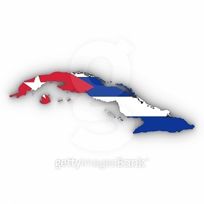 Cuba Map Outline with Cuban Flag on White with Shadows 3D Illustration ...