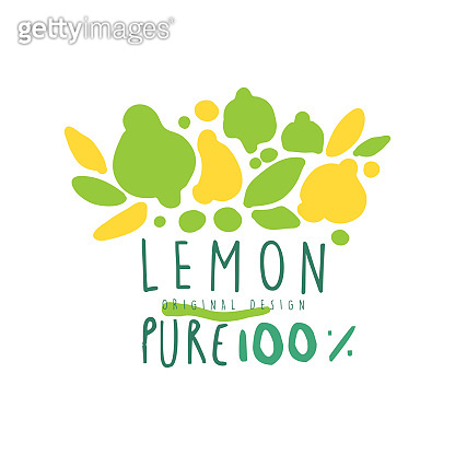 Lemon 100 percent logo template original design, colorful hand drawn ...