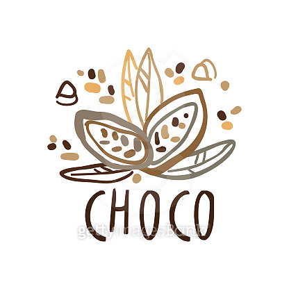 Choco label, hand drawn vector Illustration in brown colors, symbol ...