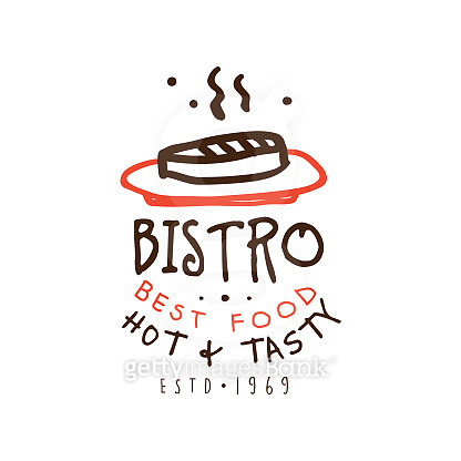 Bistro best food, hot and tasty estd 1969 icon template hand drawn ...