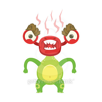 Funny Monster Fuming With Rage, Green Alien Emoji Cartoon Character ...