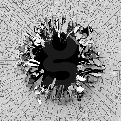 3d render, 3d illustration, explosion, cracked concrete wall, bullet ...