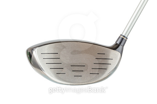 Close up the shiny metal golf driver club on white background. 이미지 ...