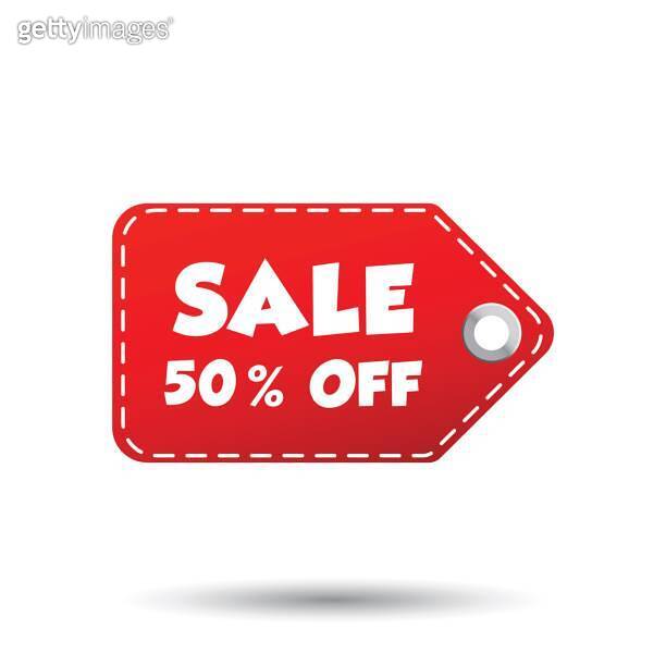 Sale 50% off tag. Label vector illustration on white background 이미지 ...