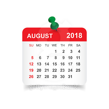 August 2018 calendar. Calendar sticker design template. Week starts on ...