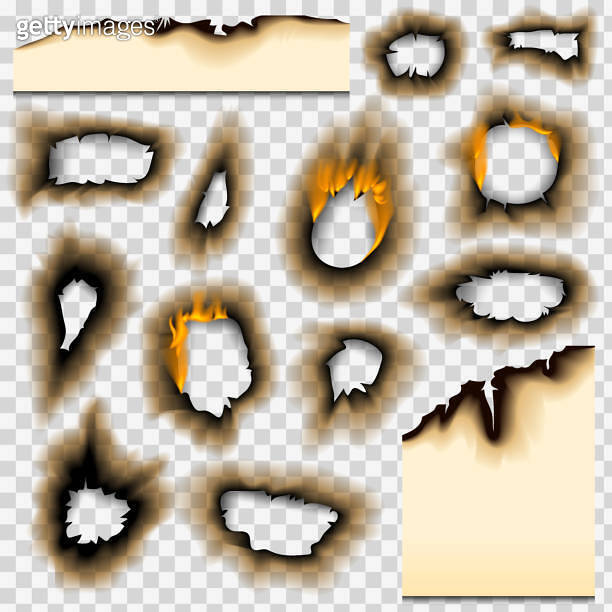 Burned paper realistic fire flame isolated page sheet torn ash vector ...