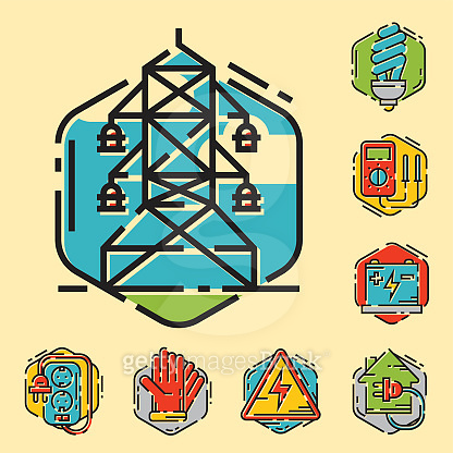 Energy outline colorful style and resource icon set vector illustration ...