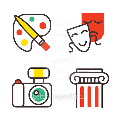 Set of art icons in flat design camera picture brush palette ...