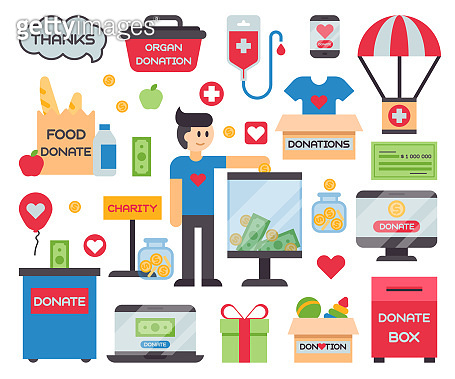 Charity donation money vector concept human help symbols donate man ...