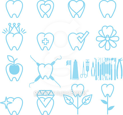 Tooth line icons, symbols and design elements. Tooth signs for ...