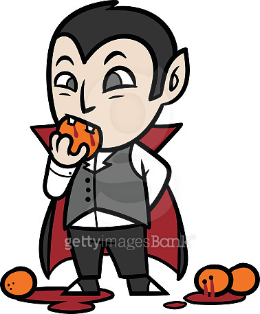 Cute Cartoon Vampire Dracula Biting Blood Orange Vector Illustration ...