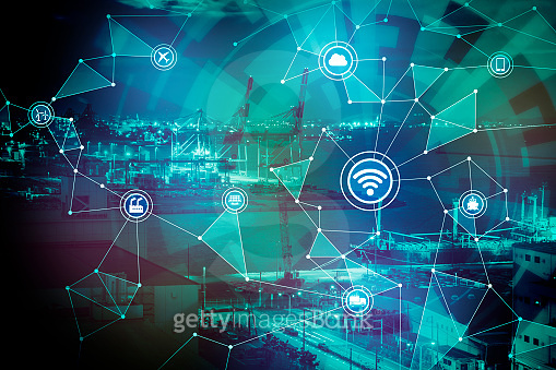 duotone graphic of smart factory conceptual abstract, Internet of ...