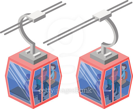 Isometric flat 3D concept vector Cableway in the mountains. 이미지 ...