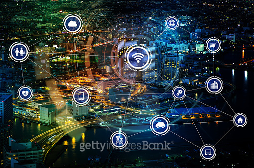 smart city and wireless communication network, IoT(Internet of Things ...