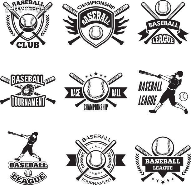Monochrome labels or emblem for baseball club. Vector badges isolate on ...