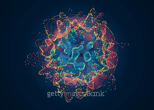 Colorful data explosion. Big data cloud. Information flow noise ...