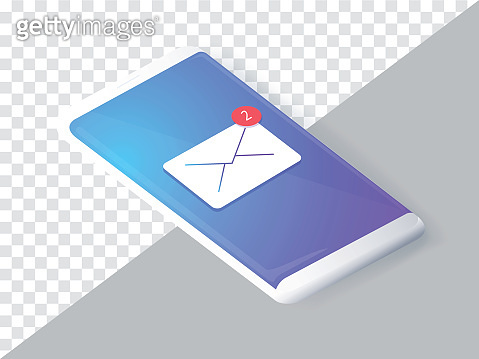 Isometric concept with smartphone and incoming messages. New mail, sms ...