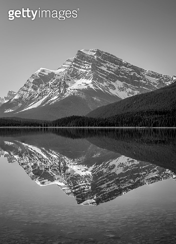 Mount Patterson, reflected in Lower Waterfowl Lake, Icefields Parkway ...