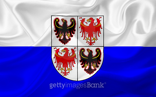 Waving Trentino-South Tyrol flag, Italy with fabric texture 이미지 ...
