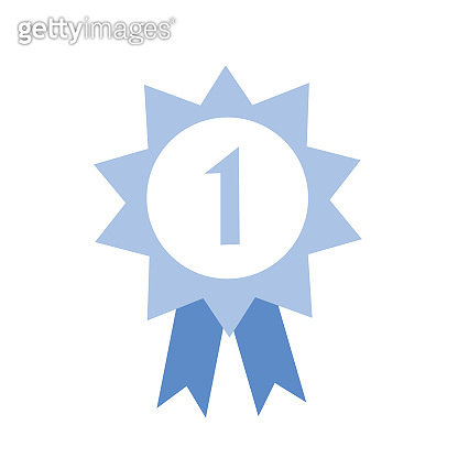 Honour award with number one and ribbon. Blue award icon. Flat vector ...