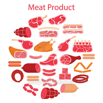Vector flat illustration with different kinds of meat (642609258) 일러스트 ...