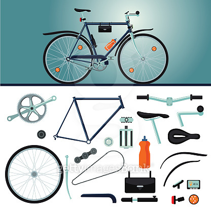 Bicycle constructor. Realistic bike and parts. Details set. 이미지 ...