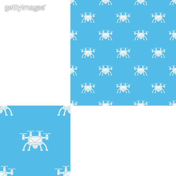 Seamless isolated pattern of white drones on the blue background with ...
