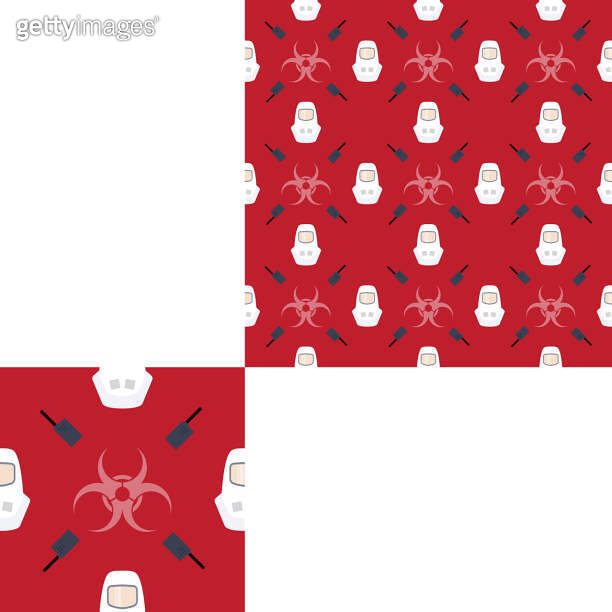 Seamless pattern of Rescue and fire with radio, biohazard sign and ...