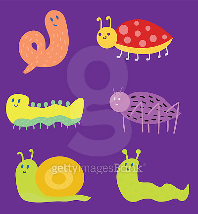 Colorful insects icons isolated wildlife wing detail summer worm ...