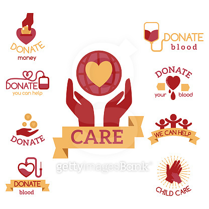Volunteer red icons charity donation vector set humanitarian awareness ...