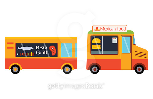 Street food festival color trailer vector restaurant car (653985254 ...