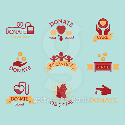 Volunteer red icons charity donation vector set humanitarian awareness ...