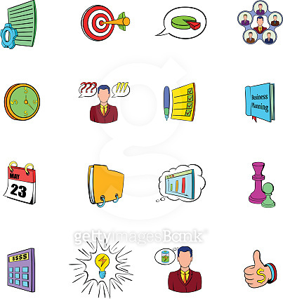 Business planning icons set in cartoon style (689805504) 일러스트, 무료 일러스트 ...