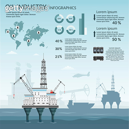 Vector Oil rig industry of processing petrol and transportation ...