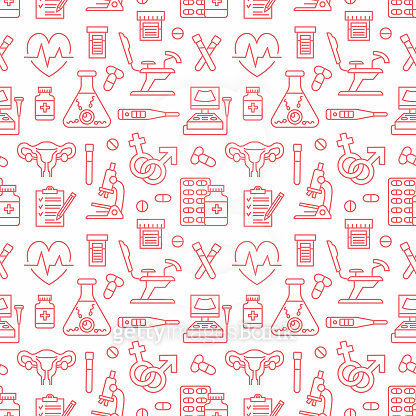 Medical seamless pattern, gynecology vector background red color ...