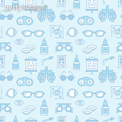 Ophthalmology, eyes health care seamless pattern, medical vector blue ...