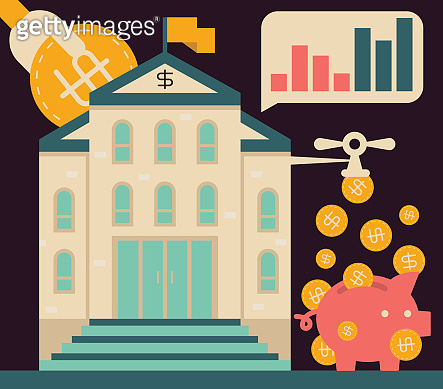 Person inserts coin inside a bank that the produces much profit in ...