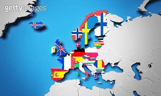 European Free Trade Association EFTA 3d render in map (826327168) - 게티이미지뱅크