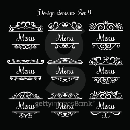 Swirl menu text labels. Vector flourish vintage decoration calligraphic ...